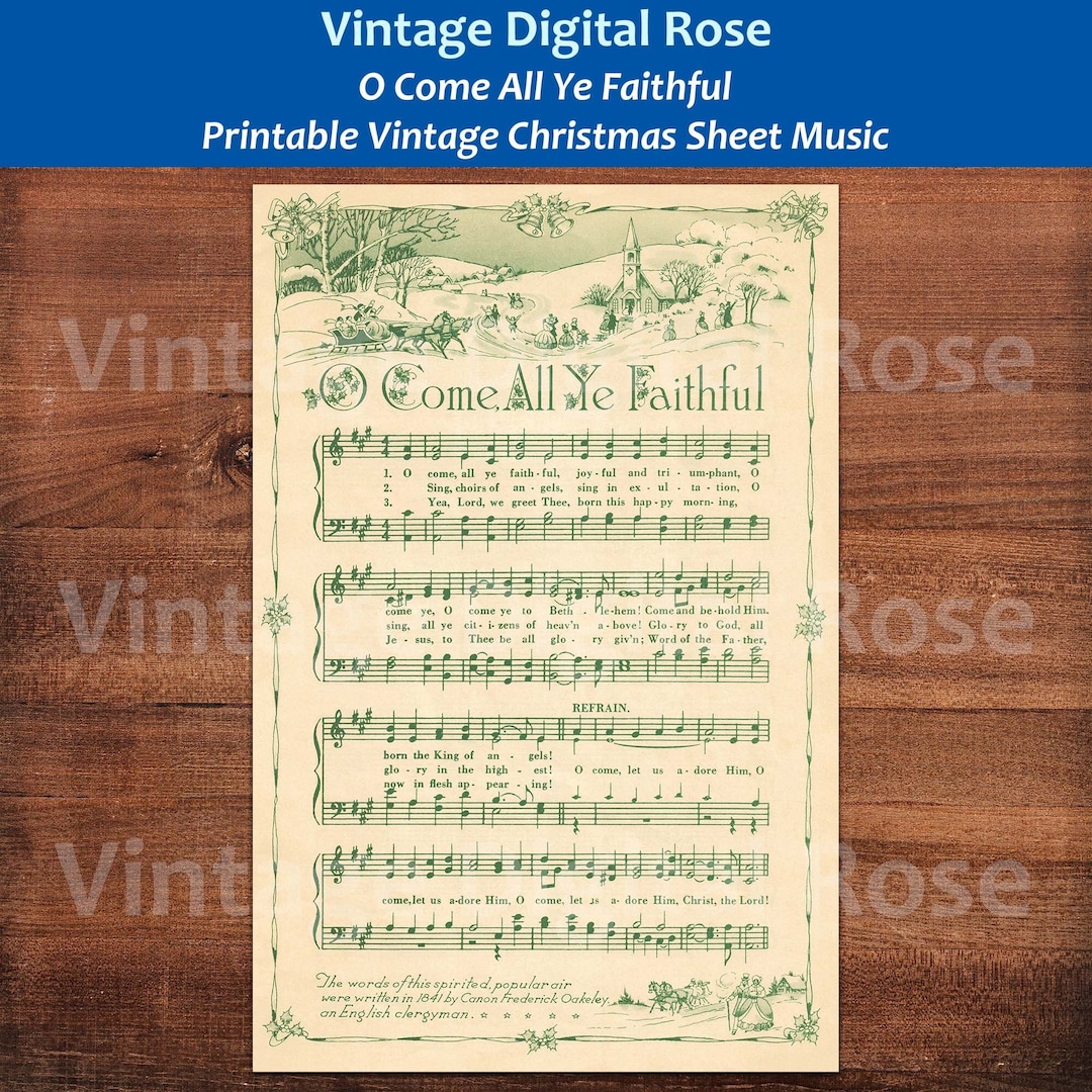 O Come All Ye Faithful Printable Vintage Christmas Hymn Carol Sheet ...
