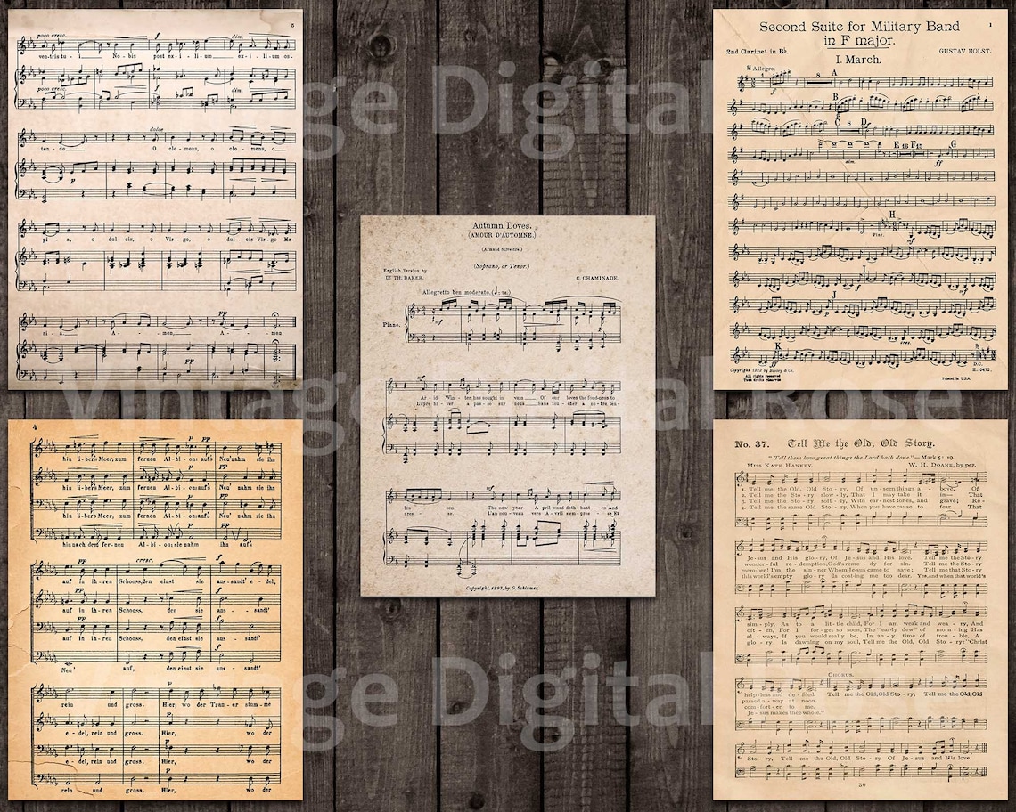 Vintage Style Sheet Music Digital Pages 10 8.5x11 Printable | Etsy