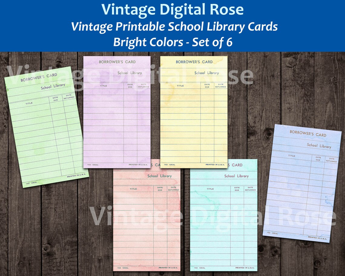 Vintage Printable School Library Cards Bright Colors Digital - Etsy