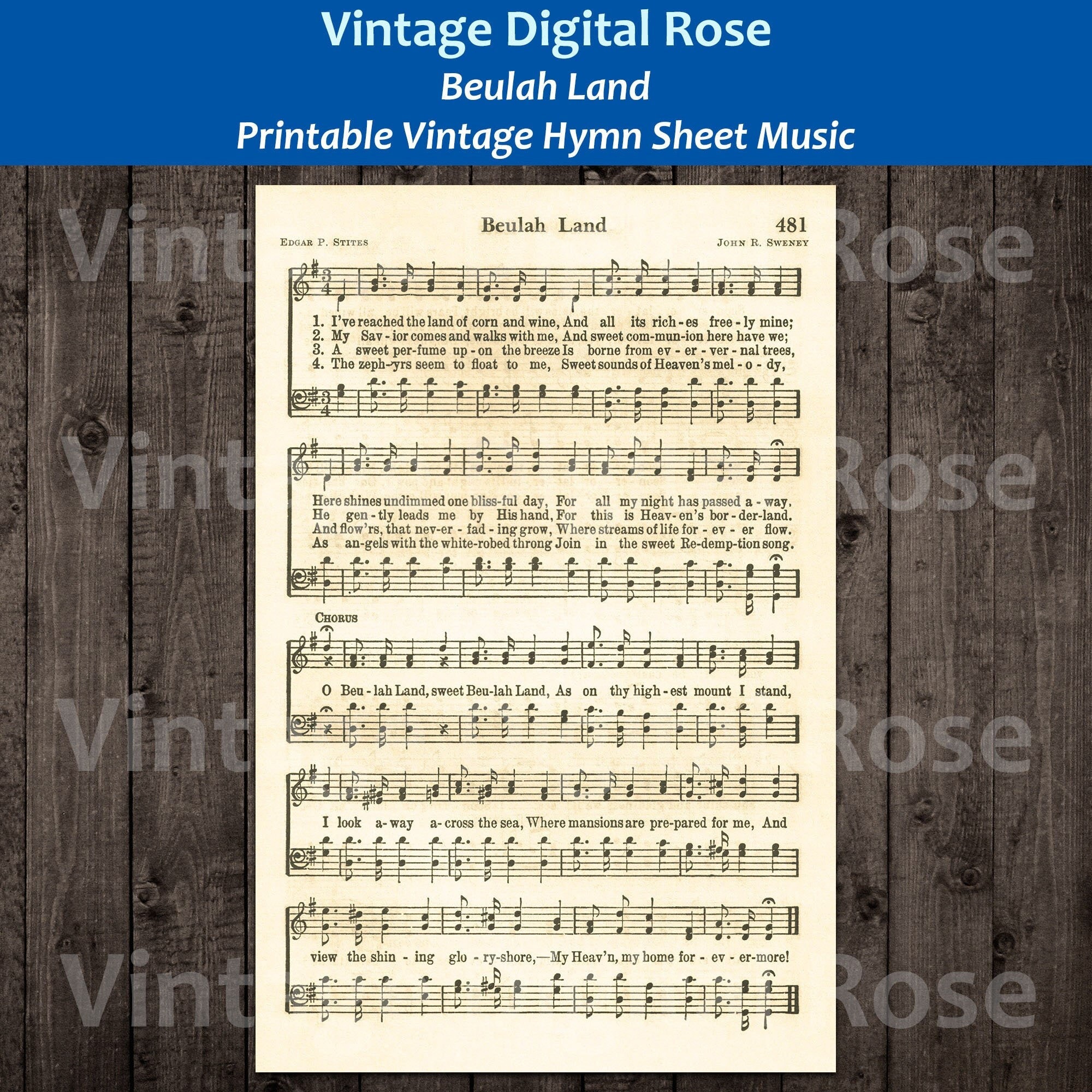 Beulah Land Printable Vintage Hymn Sheet Music - Etsy