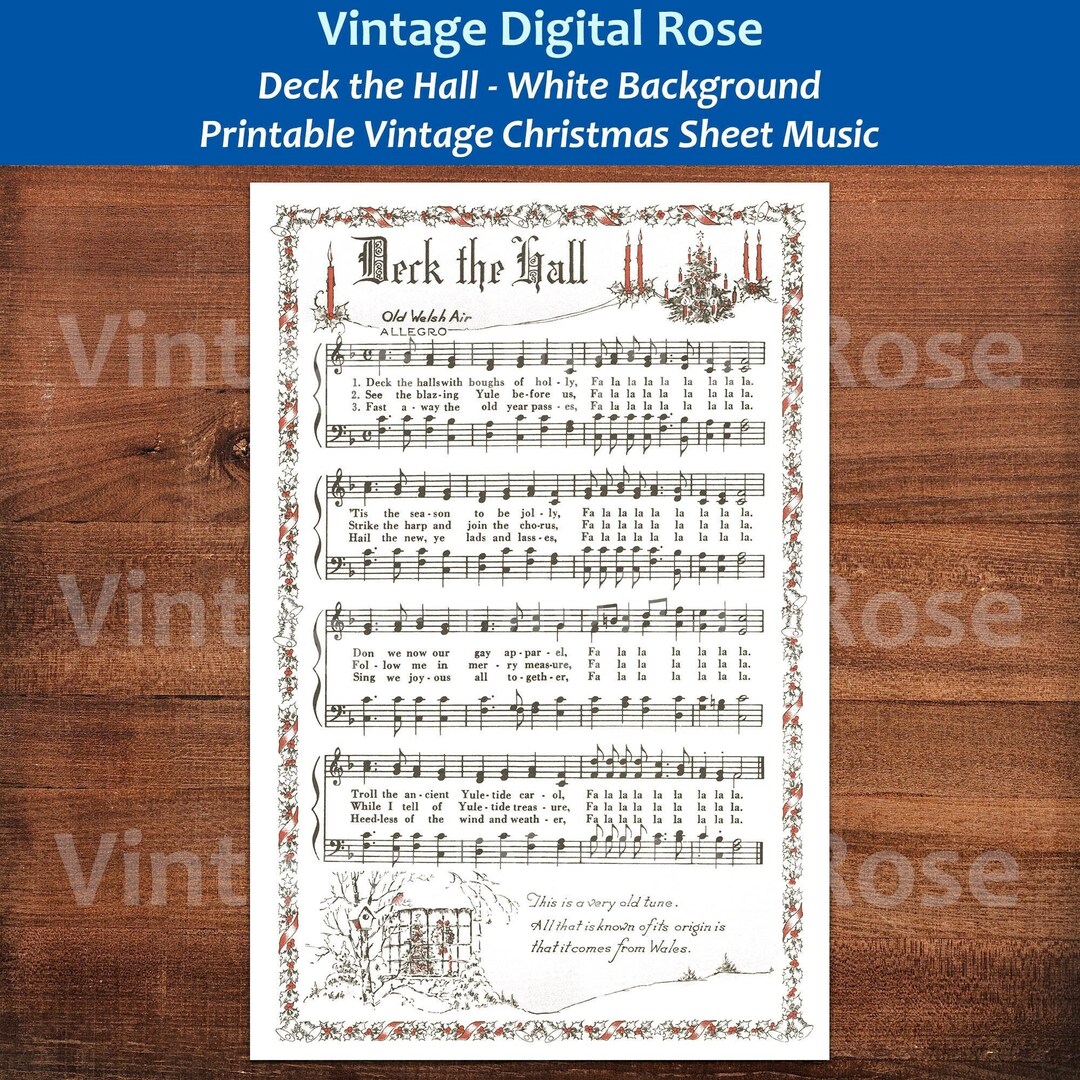 Deck the Hall Halls Printable Vintage Christmas Hymn Carol Sheet Music ...
