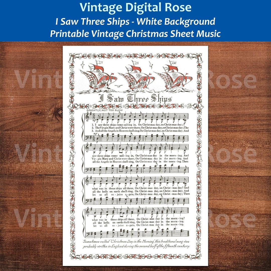 I Saw Three Ships Printable Vintage Christmas Hymn Carol Sheet Music ...