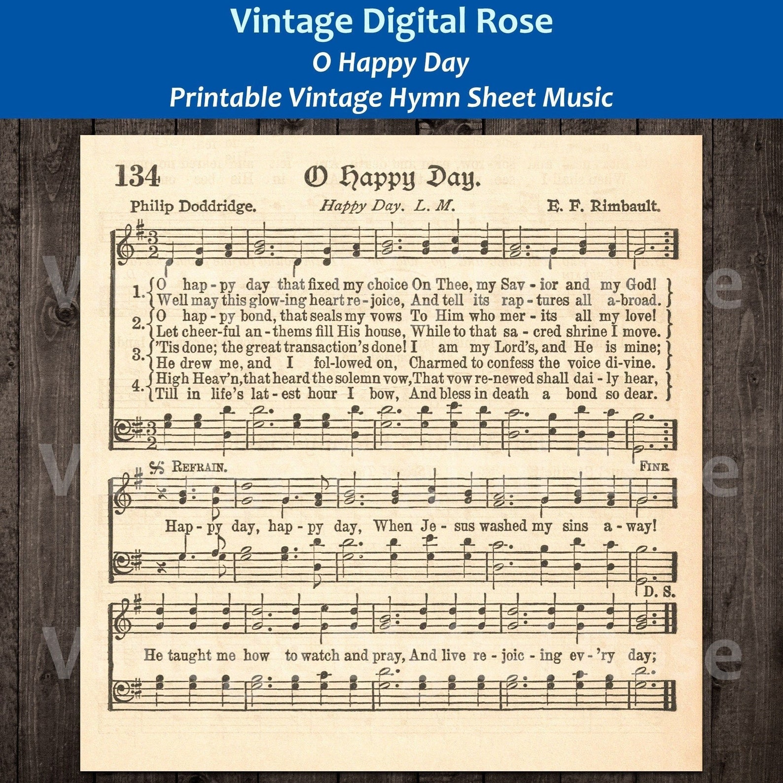 O Happy Day Printable Vintage Hymn Easter Sheet Music - Etsy
