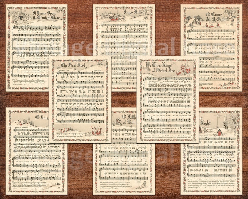 Printable Vintage Christmas Carols Color Illustrations Popular - Etsy