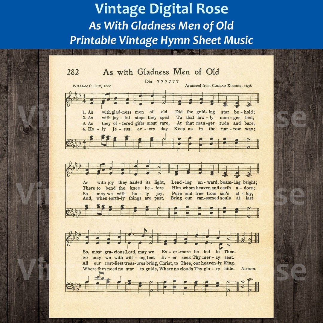 As With Gladness Men of Old Epiphany Christmas Printable Vintage Hymn ...