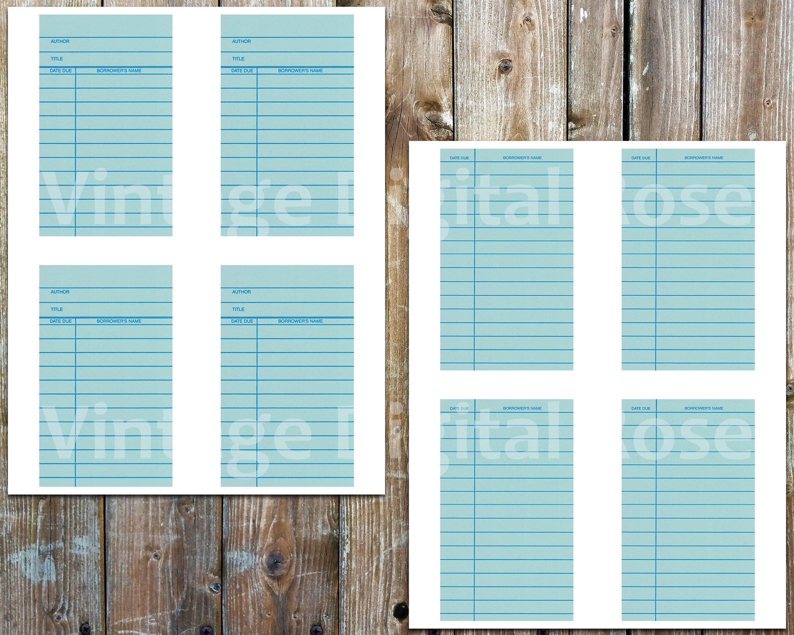 Vintage Printable Blue Library Card Front and Back Digital | Etsy