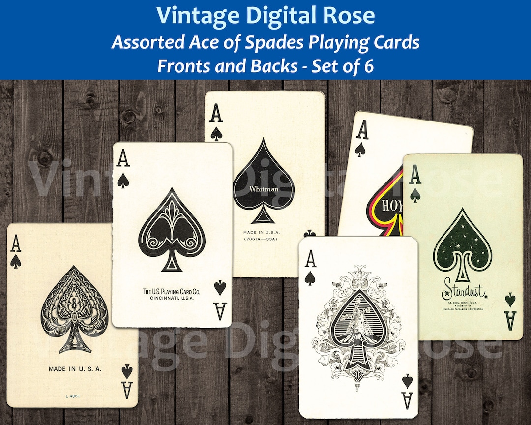 Vintage Printable Ace of Spades Playing Cards Fronts and Backs Digital ...
