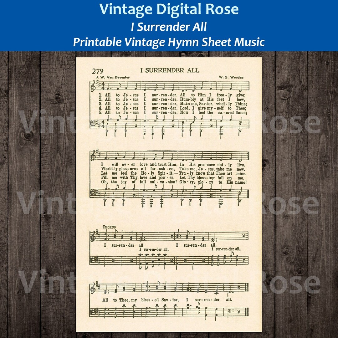 I Surrender All Printable Vintage Hymn Sheet Music - Etsy