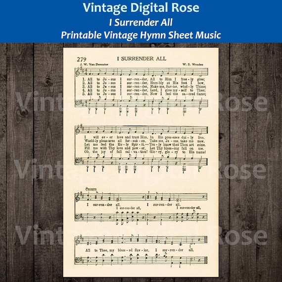 I Surrender All Printable Vintage Hymn Sheet Music - Etsy