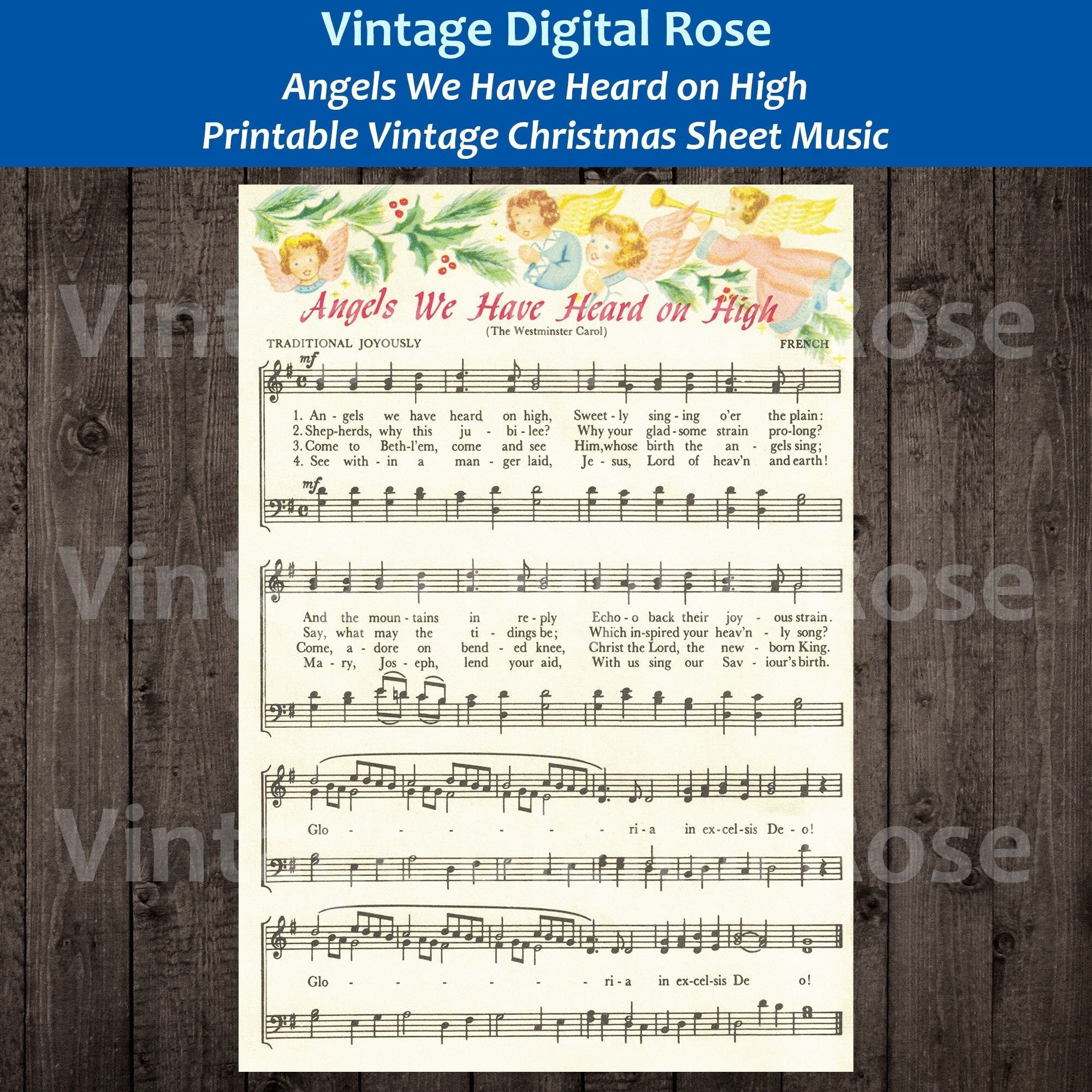 Angels We Have Heard on High Printable Vintage Popular Christmas Carol ...