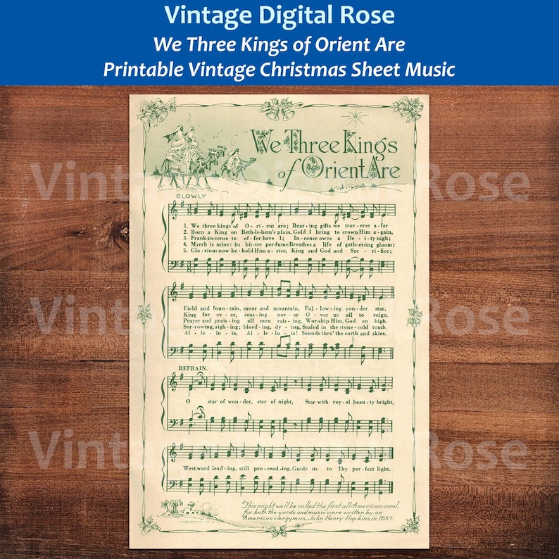 We Three Kings of Orient Are Printable Vintage Christmas Hymn Carol ...