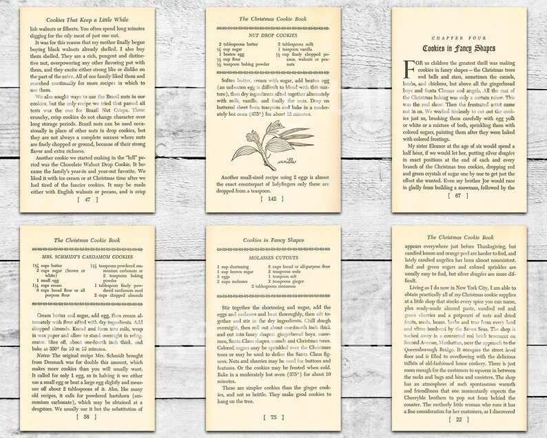 24 Printable Vintage Christmas Cookie Recipe Cookbook Pages Holiday ...