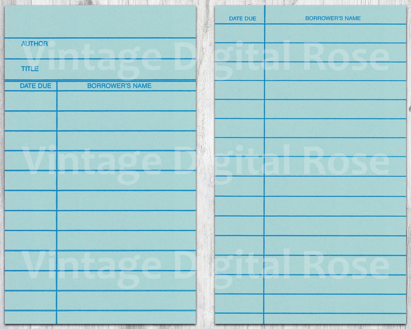 Vintage Printable Blue Library Card Front and Back Digital - Etsy