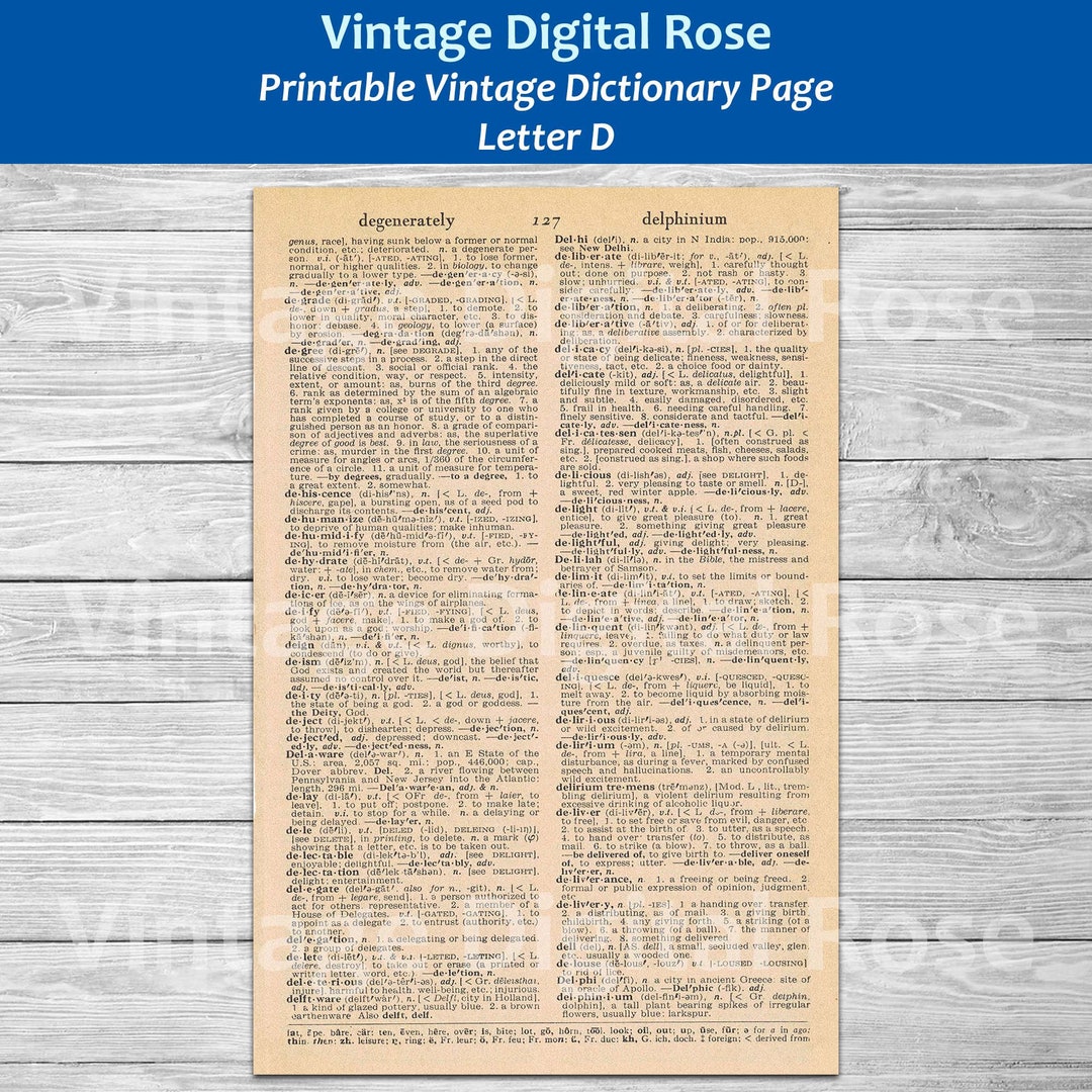 Letter D Vintage Printable Dictionary Page - Etsy
