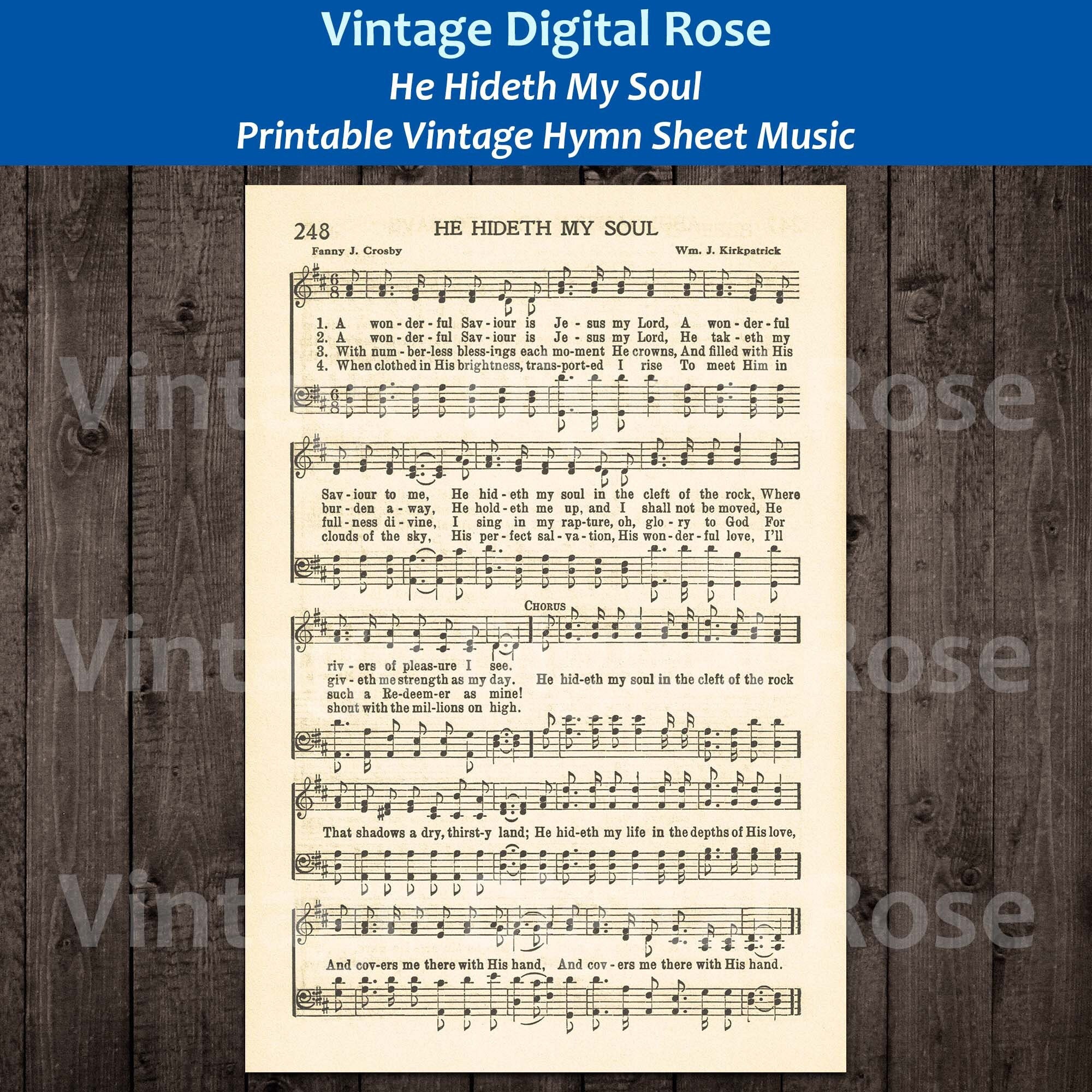He Hideth My Soul Printable Vintage Hymn Sheet Music - Etsy