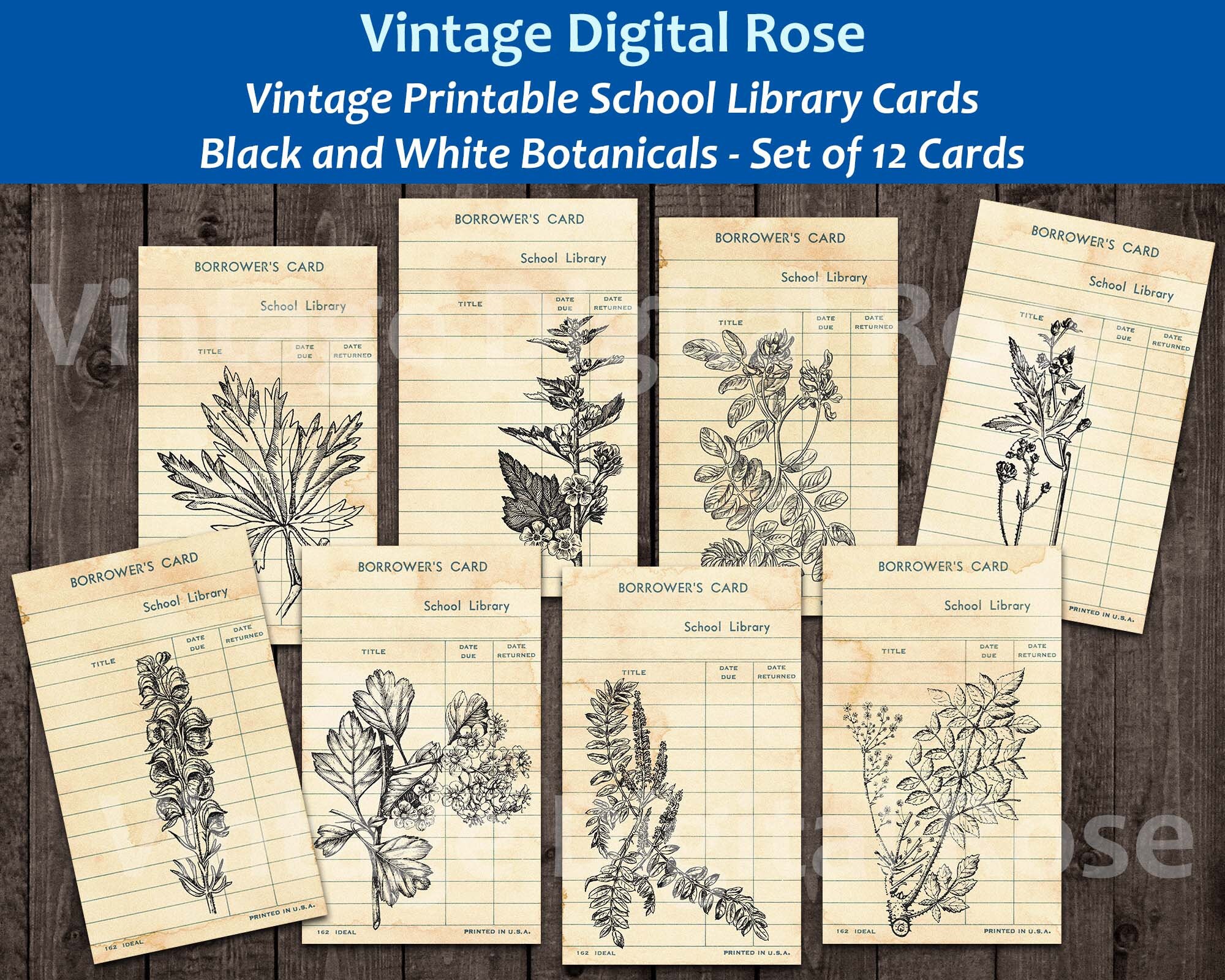 Vintage Printable School Library Cards Black and White - Etsy
