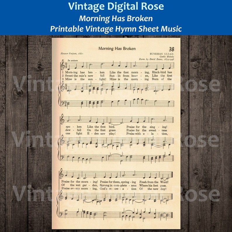 Morning Has Broken Printable Vintage Hymn Sheet Music Etsy