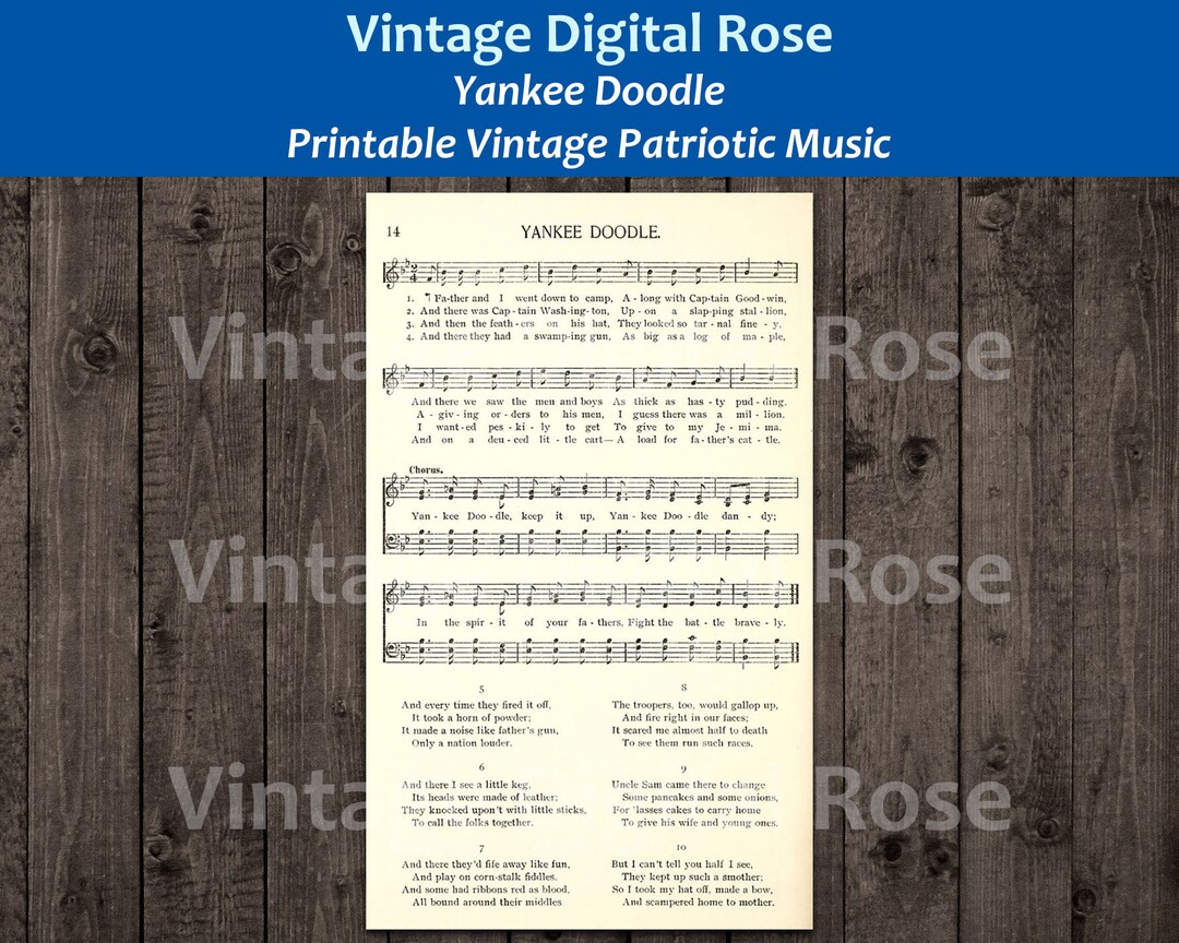Yankee Doodle Printable Vintage Patriotic Sheet Music - Etsy