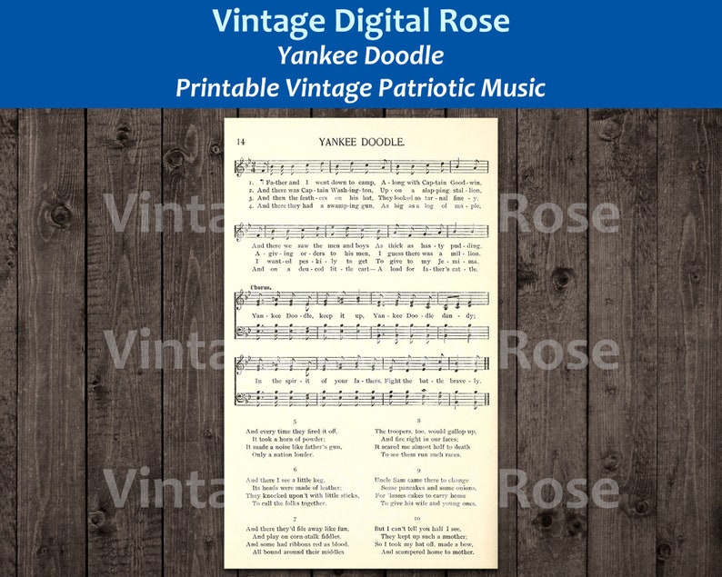 Yankee Doodle Printable Vintage Patriotic Sheet Music | Etsy