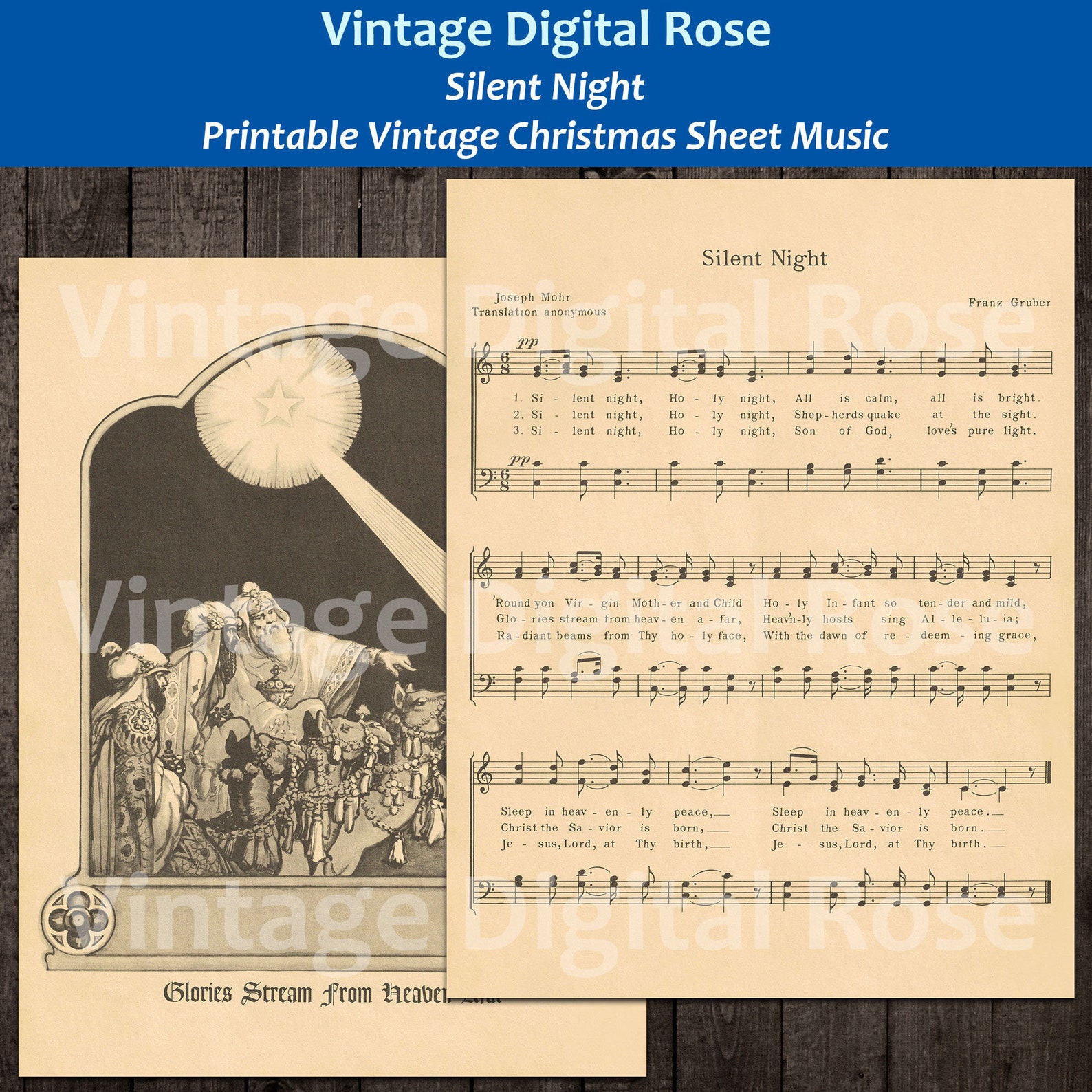 Silent Night Printable Vintage Christmas Hymn Carol Sheet - Etsy