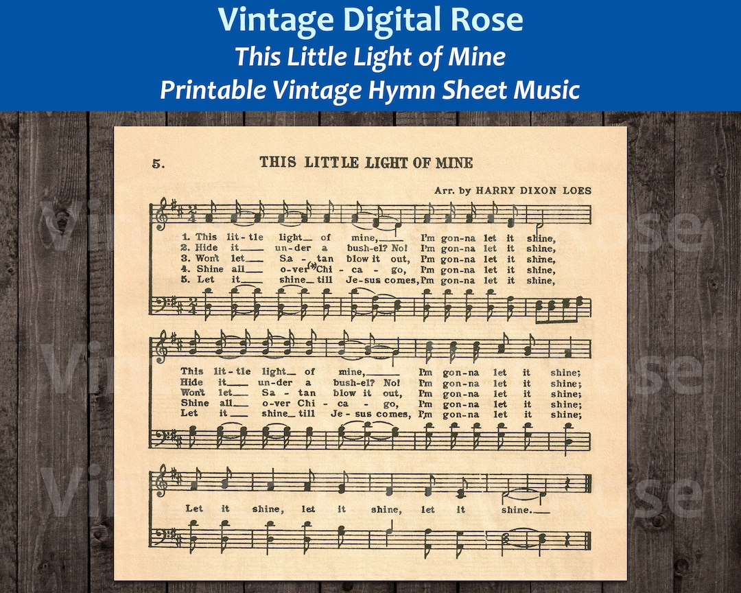 This Little Light of Mine Printable Vintage Hymn Children's Sheet Music ...