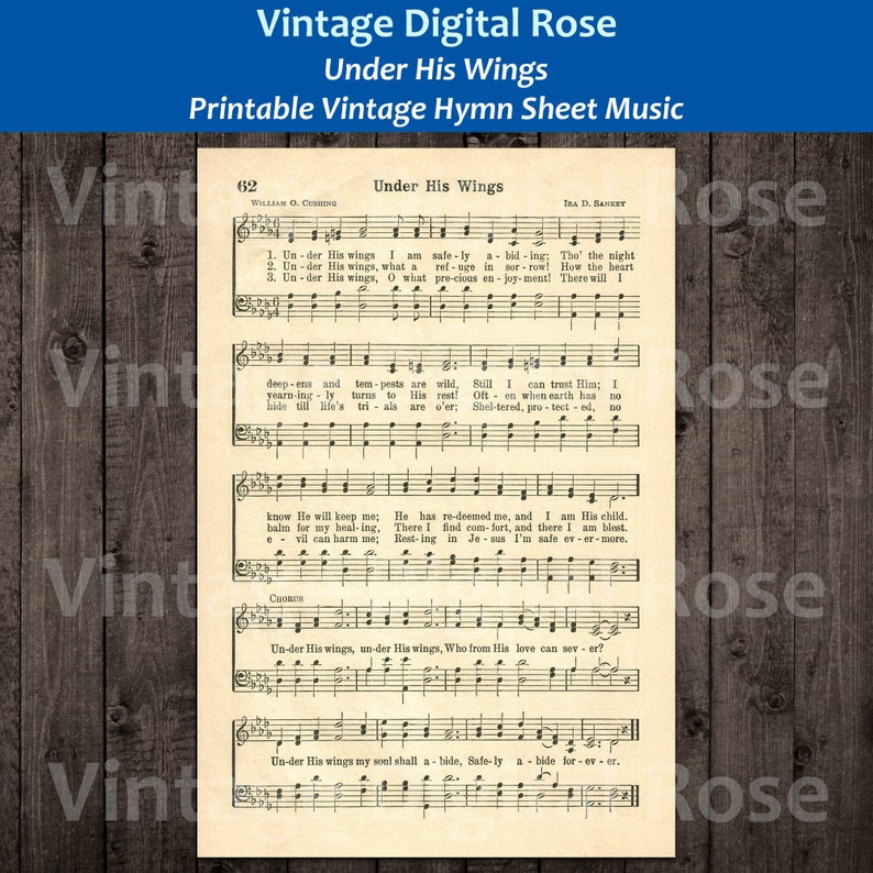 Under His Wings Ira D. Sankey Printable Vintage Hymn Sheet Music - Etsy