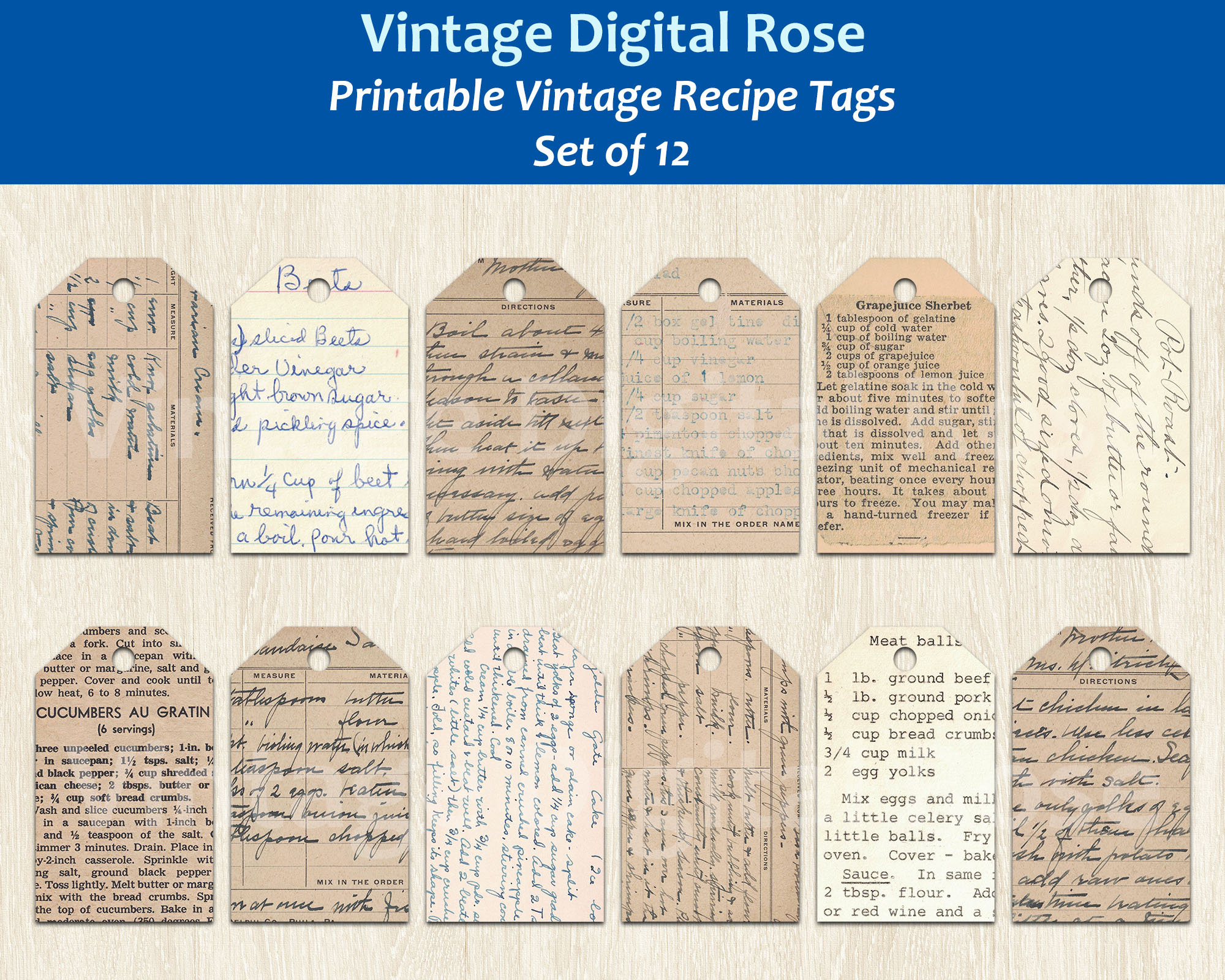 Journal Tags - Vintage Handwritten and Typed Recipe Cards Printable ...