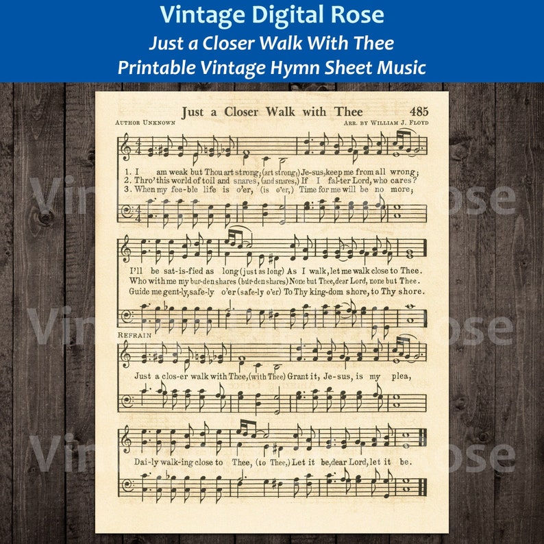 Just A Closer Walk With Thee Printable Vintage Hymn Sheet Etsy