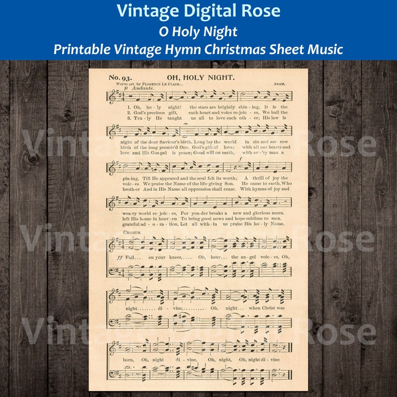 O Holy Night Printable Vintage Christmas Hymn Carol Sheet Music - Etsy