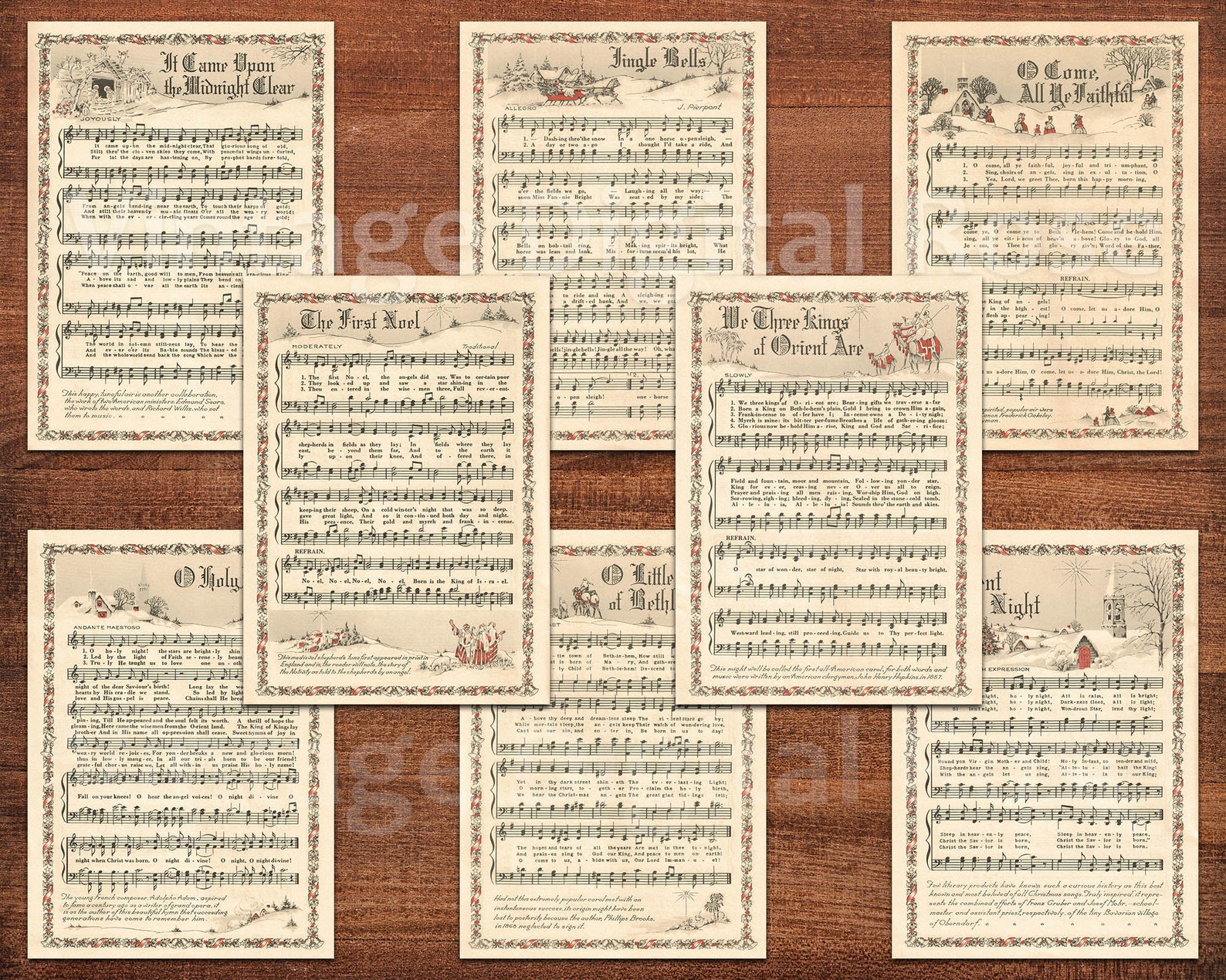 Printable Vintage Christmas Carols Color Illustrations Popular - Etsy