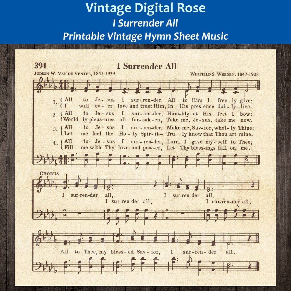 I Surrender All Printable Vintage Hymn Sheet Music - Etsy