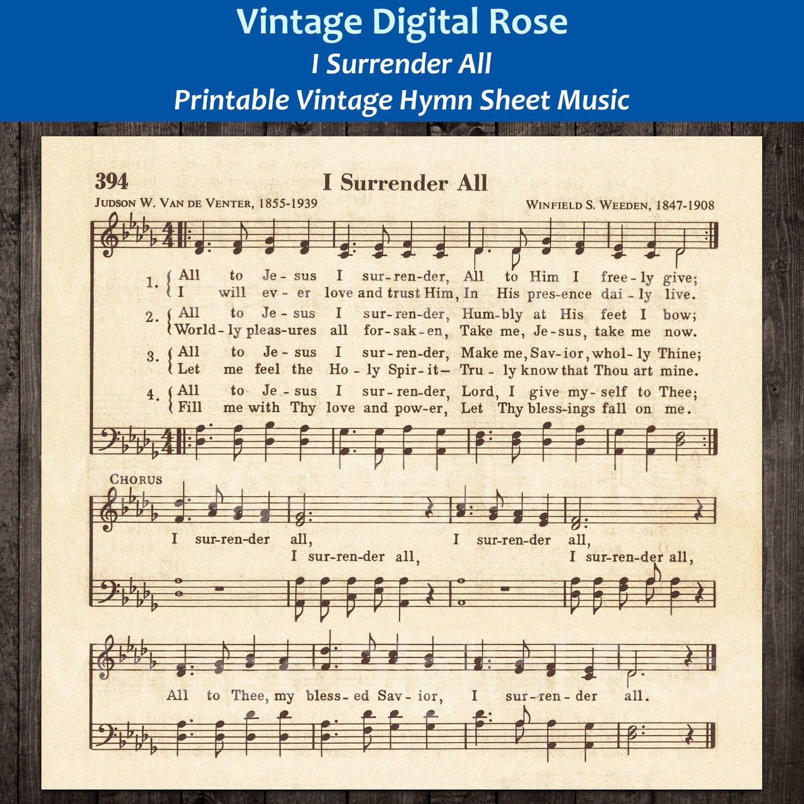 I Surrender All Printable Vintage Hymn Sheet Music - Etsy