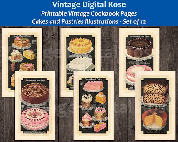 12 Vintage Dessert Illustration Pages From 1920s Cookbook Full | Etsy