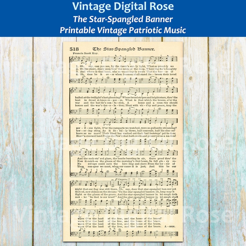 The Star-spangled Banner American National Anthem Printable Vintage ...