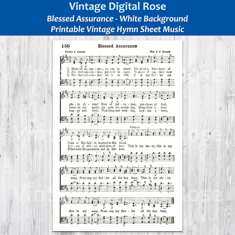 Blessed Assurance White Background Printable Vintage Hymn Sheet Music ...