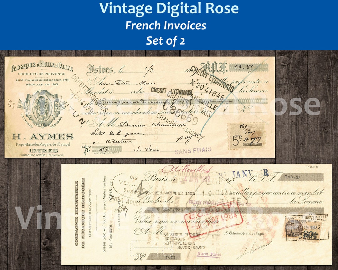 Vintage French Invoices Set of 2 Printable Ephemera - Etsy
