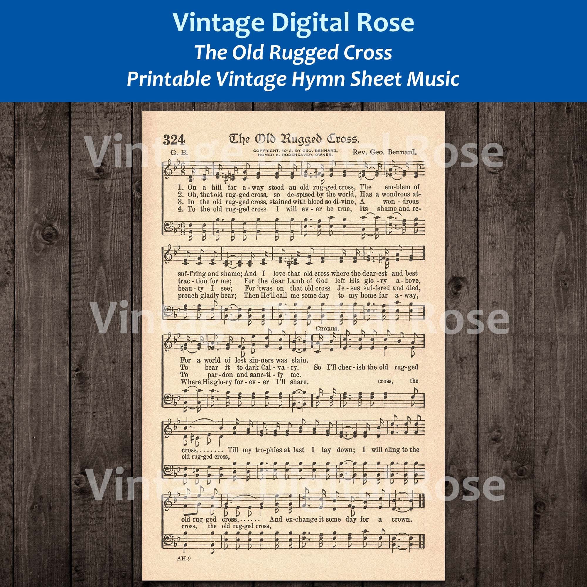 The Old Rugged Cross Printable Vintage Hymn Sheet Music - Etsy