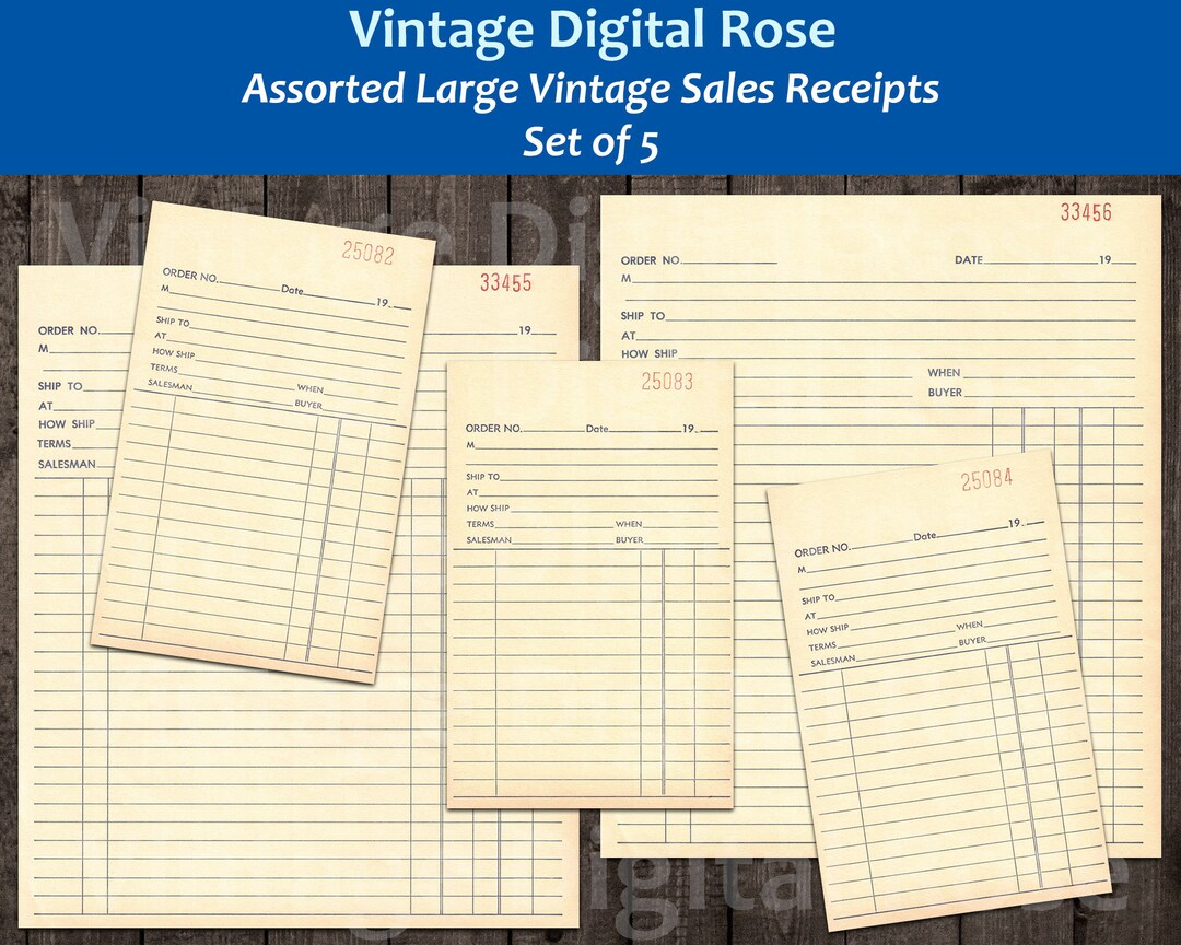 Vintage Printable Large Receipts Assorted Blank Unused Sales Receipts ...