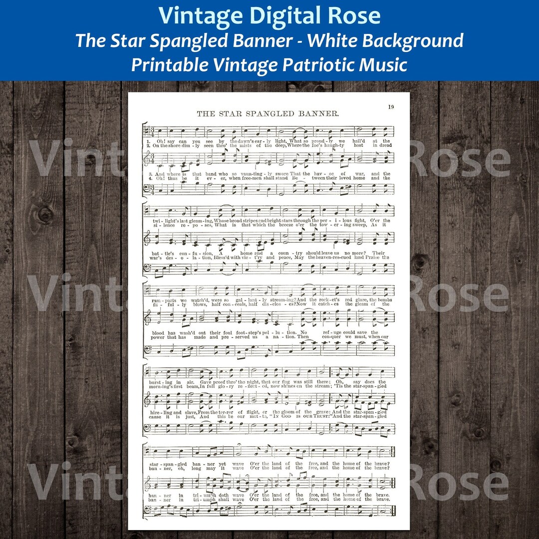 The Star-spangled Banner Printable Vintage Patriotic Sheet Music White ...