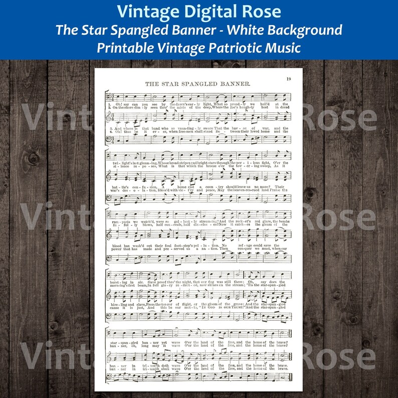 The Star-spangled Banner Printable Vintage Patriotic Sheet Music White ...