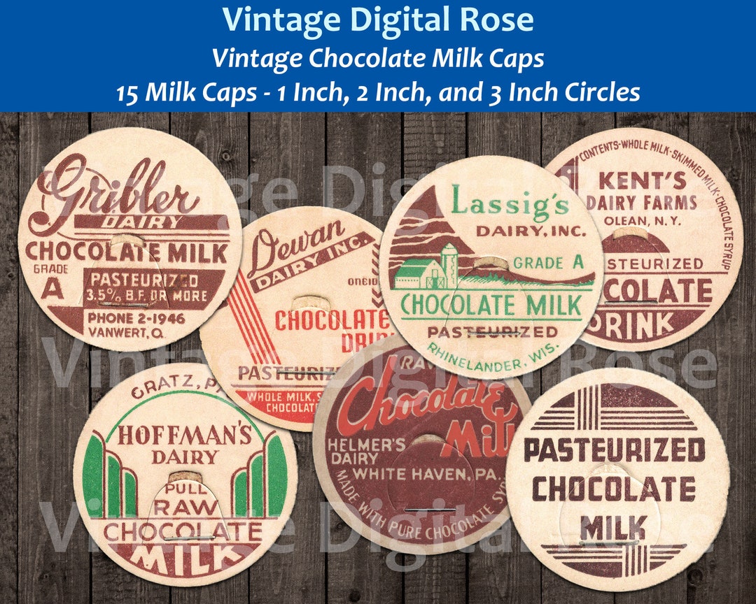 Printable Vintage Chocolate Milk Caps - Set of 15 Milk Caps - 1" Inch 2 ...