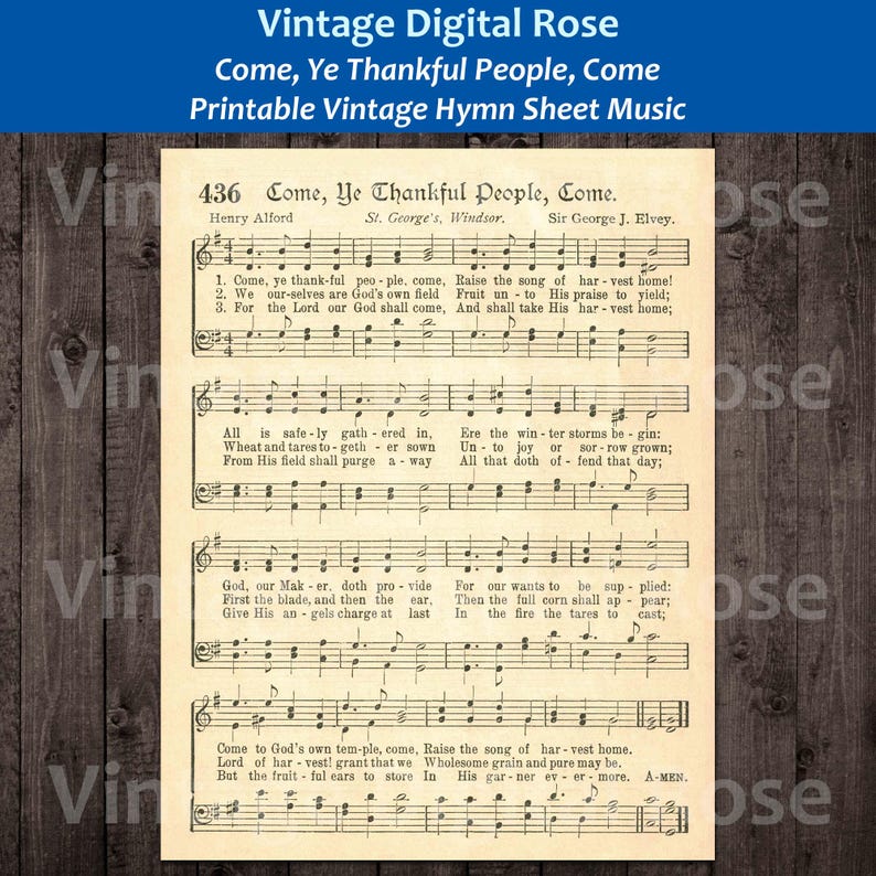 Come, Ye Thankful People, Come Vintage Hymn Sheet Music - Etsy