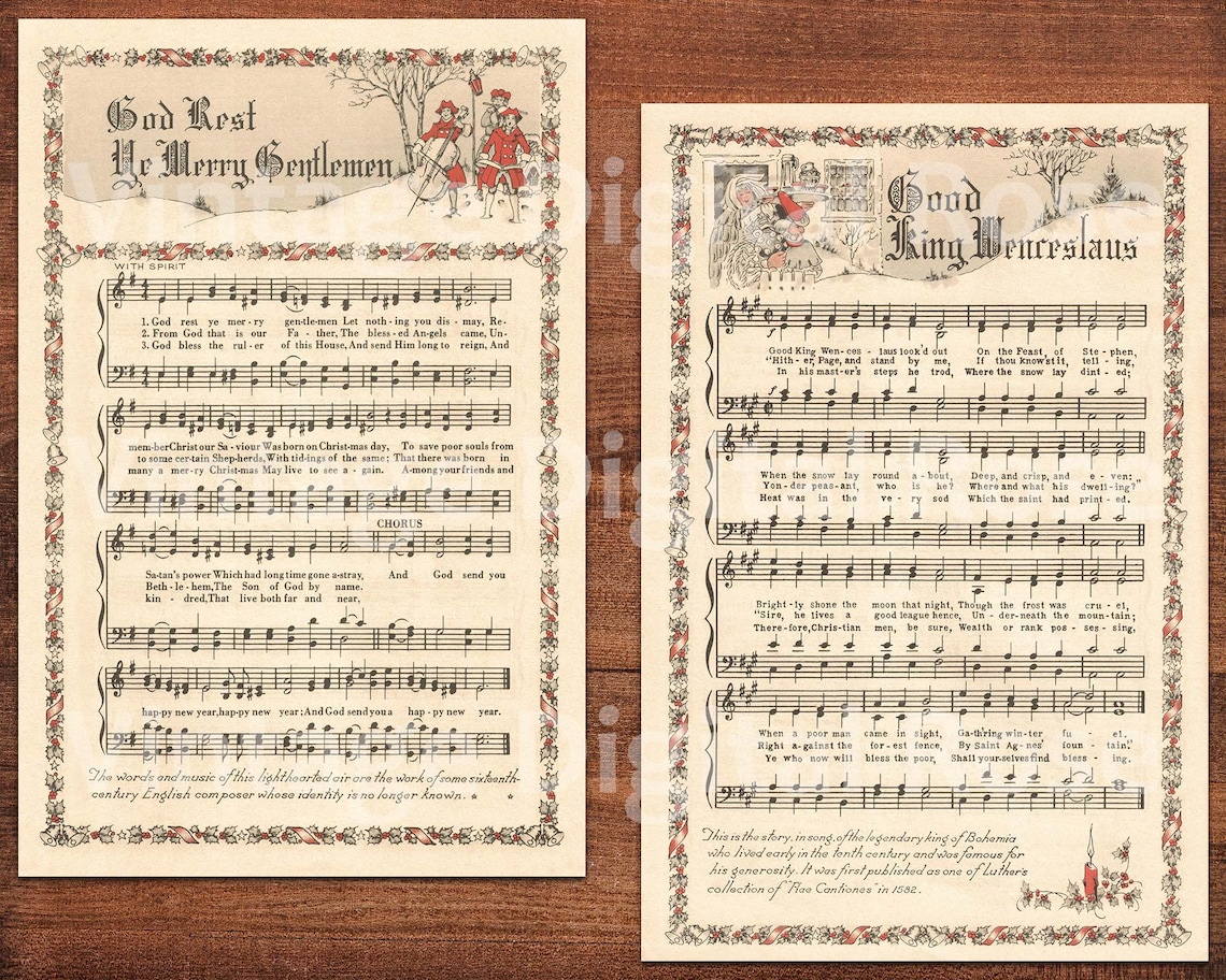 Printable Vintage Christmas Carols Color Illustrations Best - Etsy