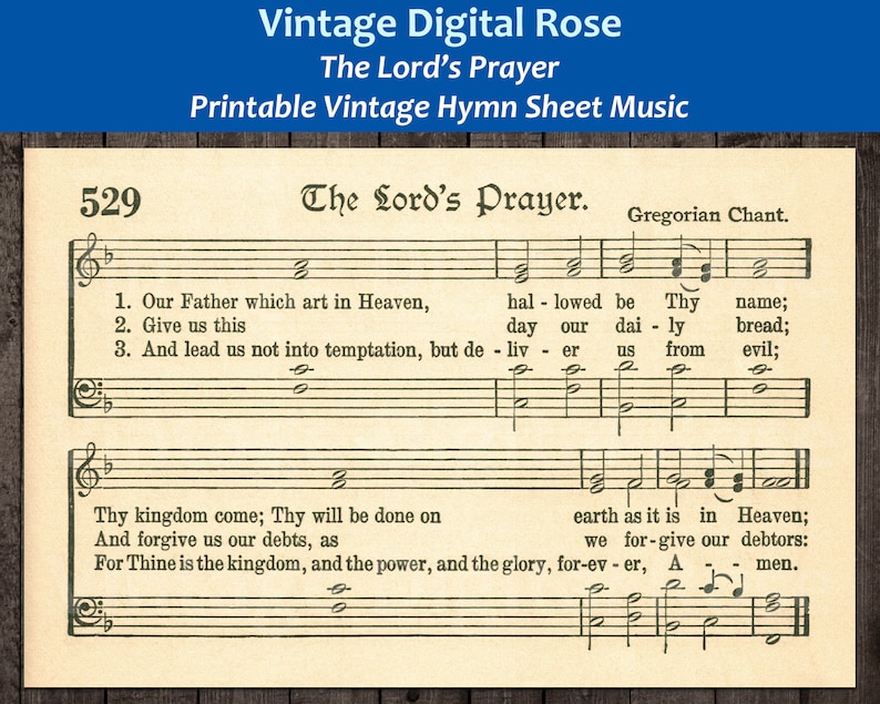 The Lord's Prayer Our Father Gregorian Chant Printable Vintage Hymn ...