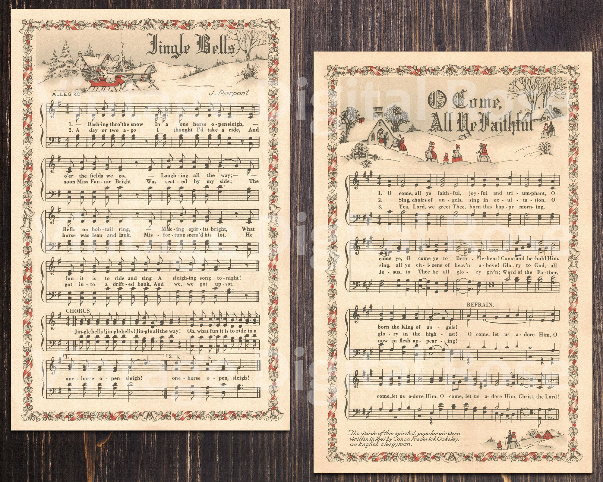 Printable Vintage Christmas Carols Color Illustrations Best - Etsy