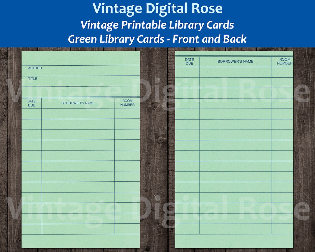 Vintage Printable Green Library Card Front and Back Digital Collage ...