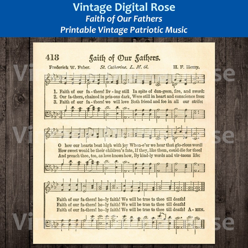 Faith of Our Fathers Printable Vintage Hymn Patriotic Sheet Music - Etsy