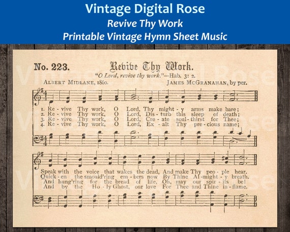 Revive Thy Work Printable Vintage Gospel Hymn Sheet Music | Etsy