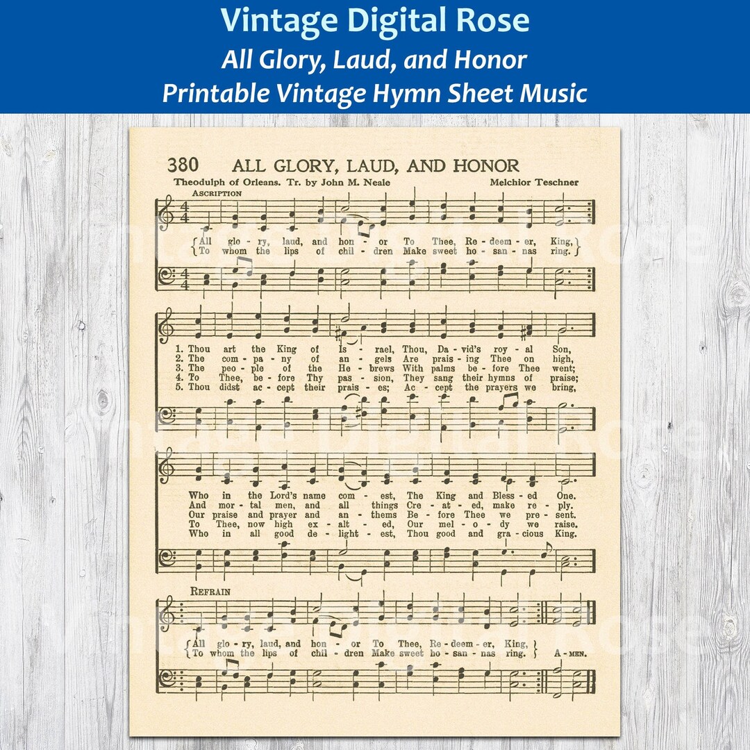 All Glory, Laud, and Honor Printable Vintage Hymn Sheet Music - Etsy
