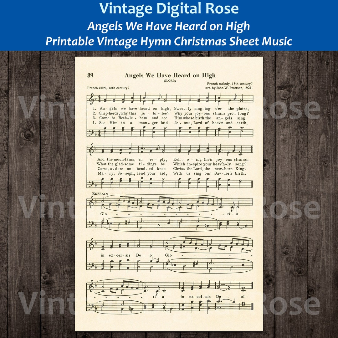 Angels We Have Heard on High Printable Vintage Christmas Hymn Carol ...